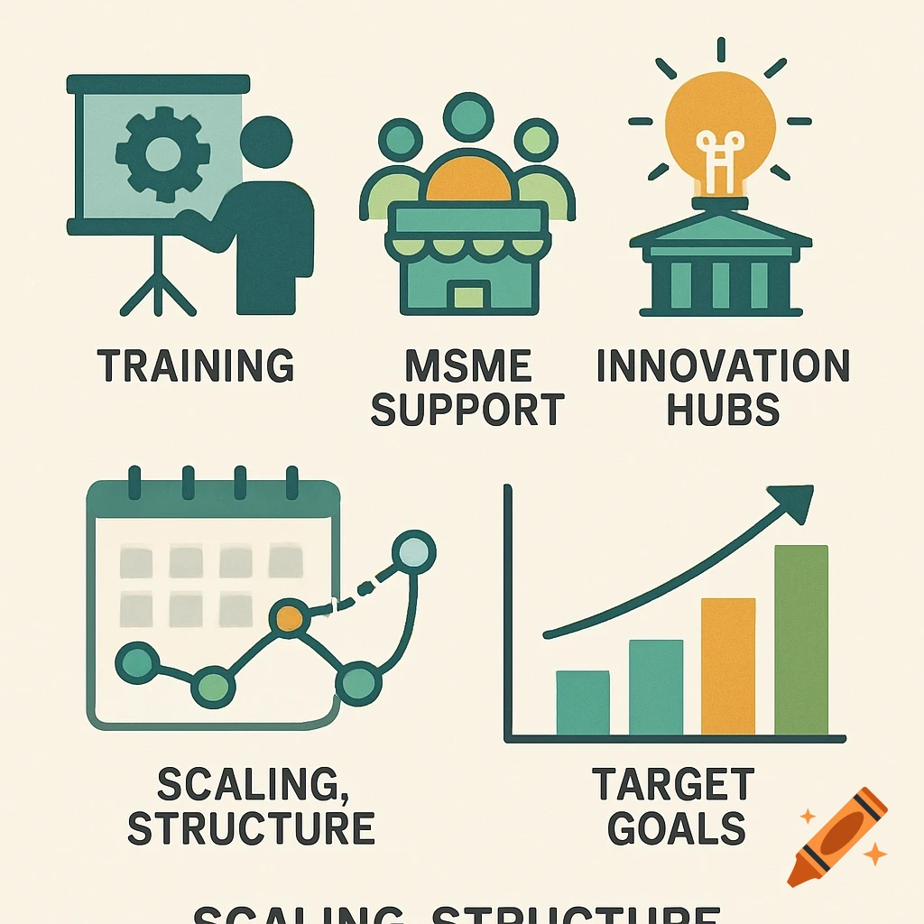 An infographic with five icons representing business and educational ...