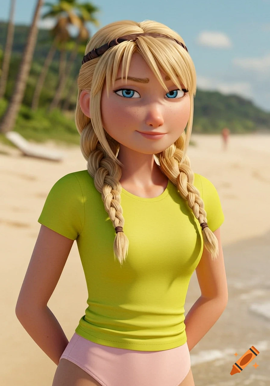 3D animated Astrid from How to Train Your Dragon on a sunny beach ...