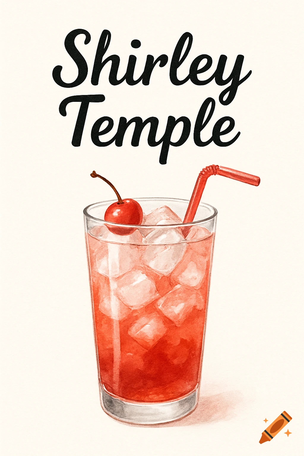 Watercolor Illustration Of A Shirley Temple Drink With Ice A Cherry