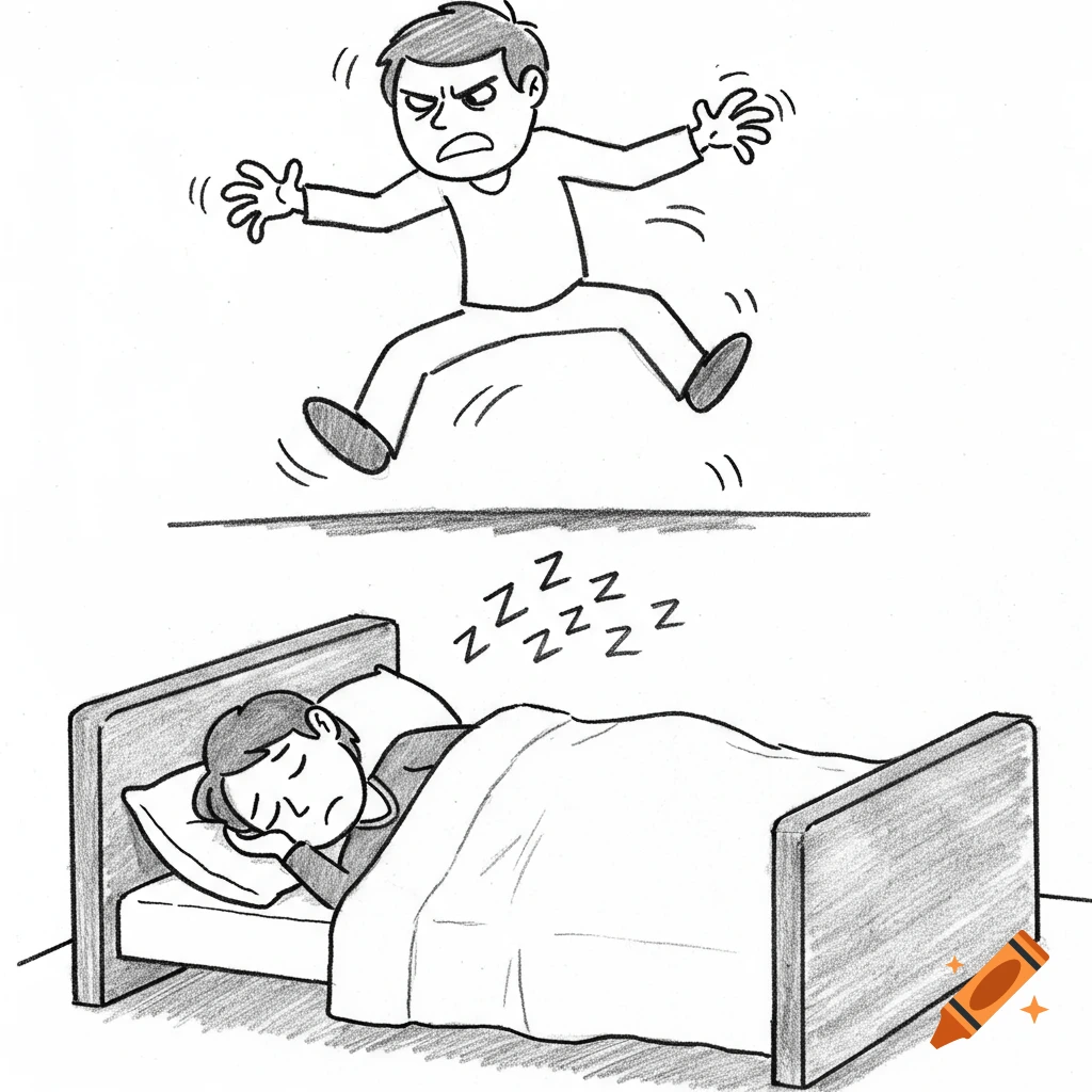 Pencil drawing of an angry person stomping above someone sleeping ...