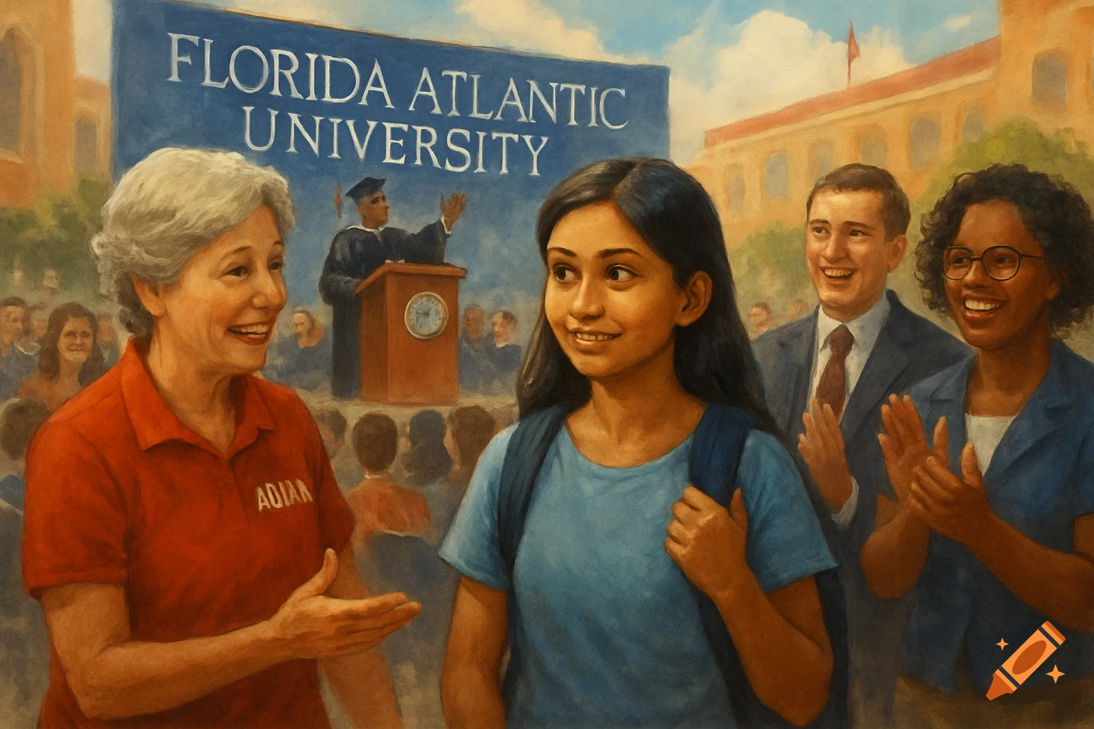 An illustration of a university convocation with students, faculty, and ...