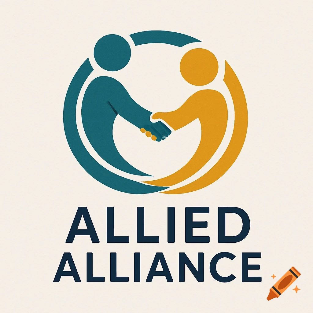 A minimalist logo with two stylized figures, one teal and one orange ...