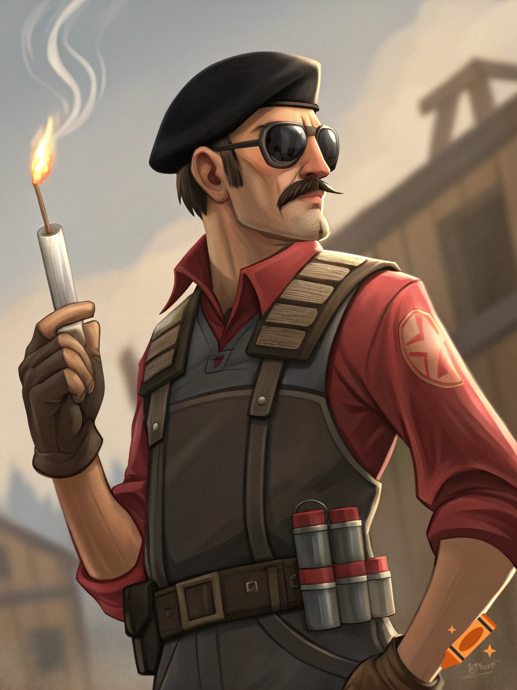 A cartoonish male character with a mustache, sunglasses, and a black ...