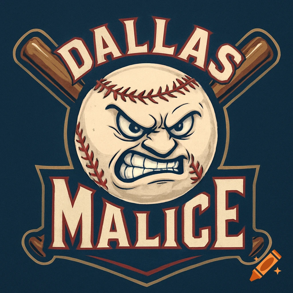 An angry cartoon baseball mascot logo for the "Dallas Malice" team ...