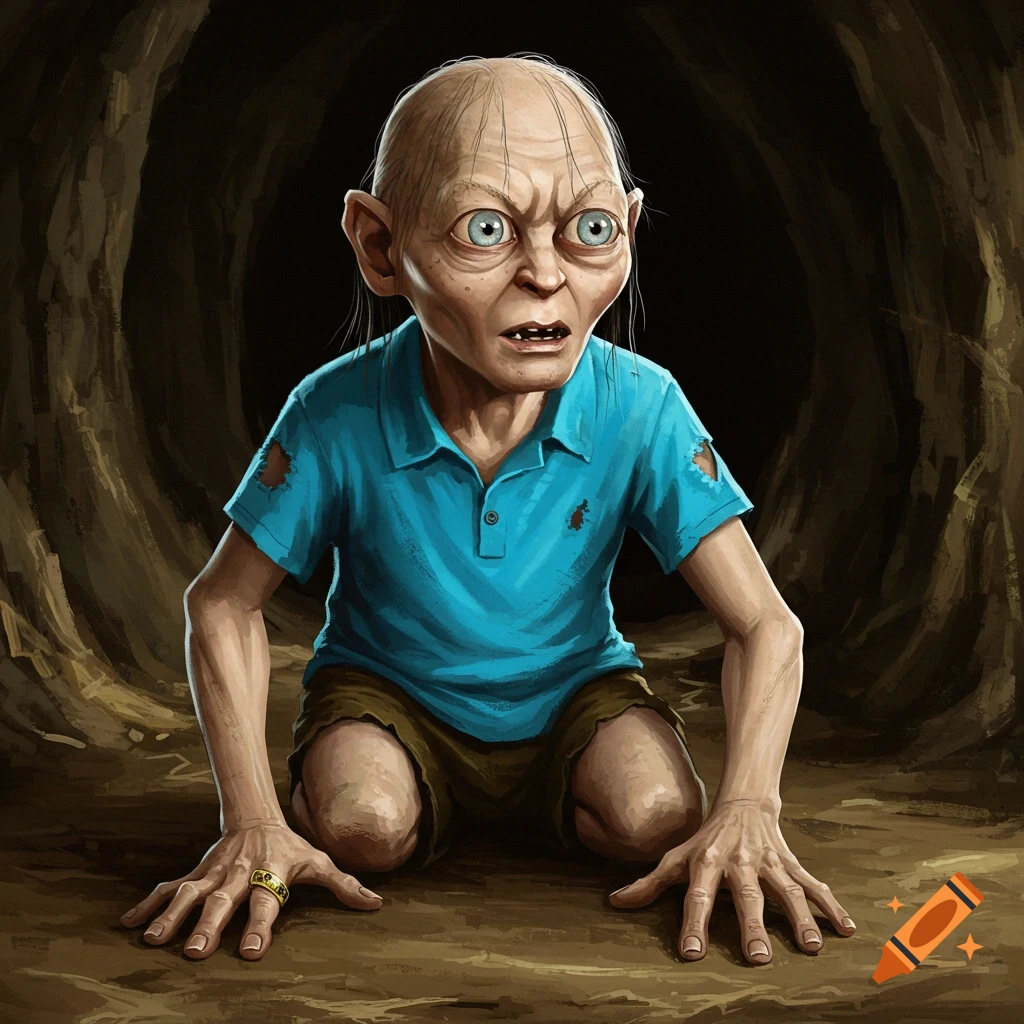 Gollum from Lord of the Rings wearing a blue polo shirt and shorts ...