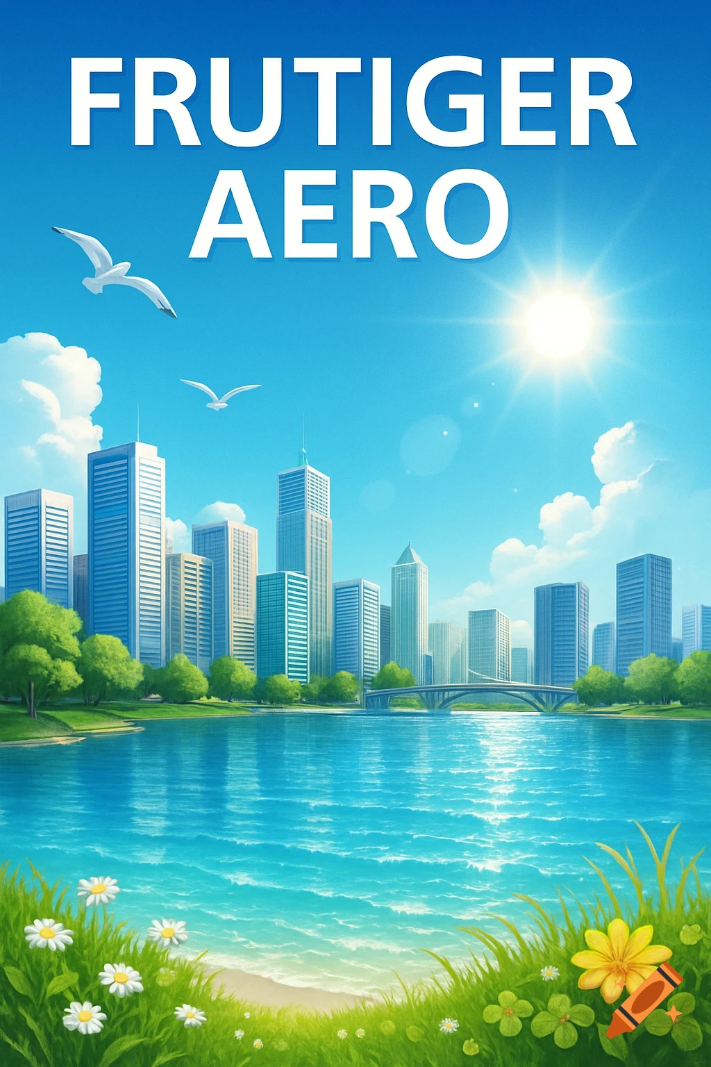 A vibrant Frutiger Aero style poster with the text 'FRUTIGER AERO ...