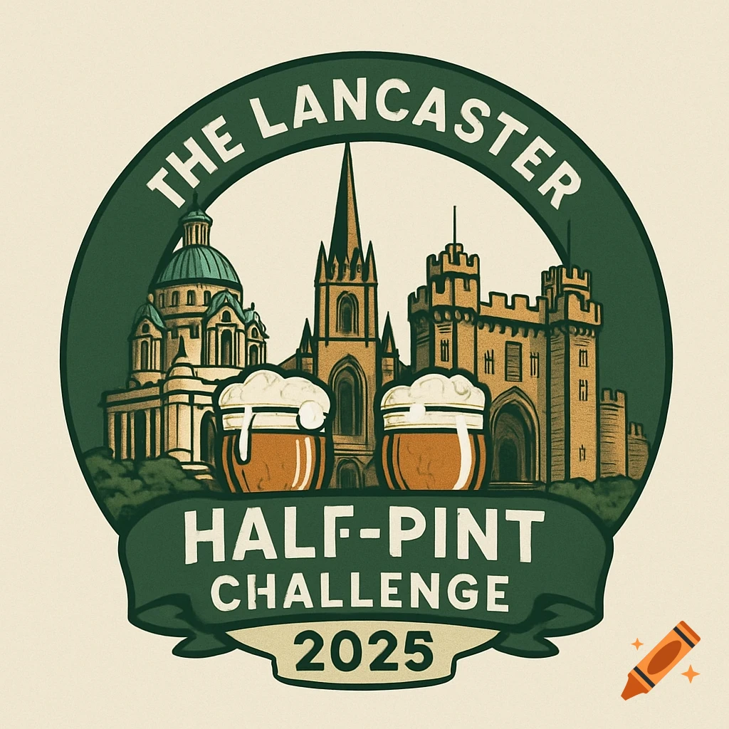 A green and beige logo featuring Lancaster landmarks (Ashton Memorial ...