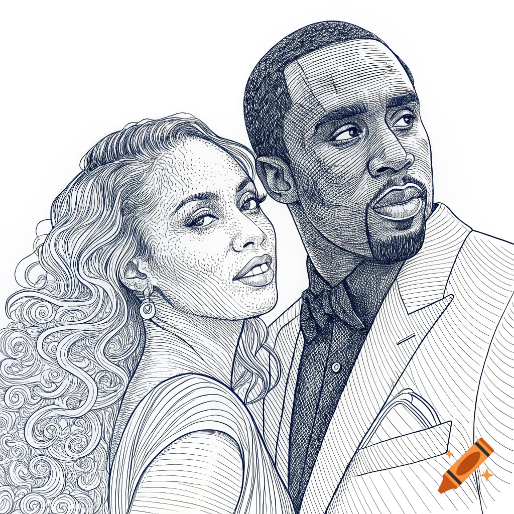 Line drawing of a man and a woman in the distinctive Al Hirschfeld ...