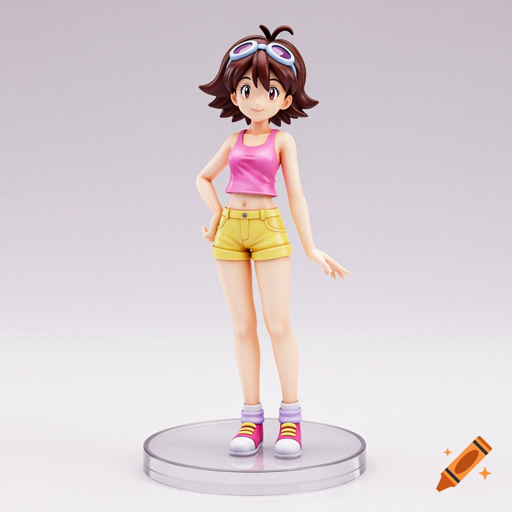 A plastic statue of Kari from Digimon Adventure 02 wearing a pink tank ...