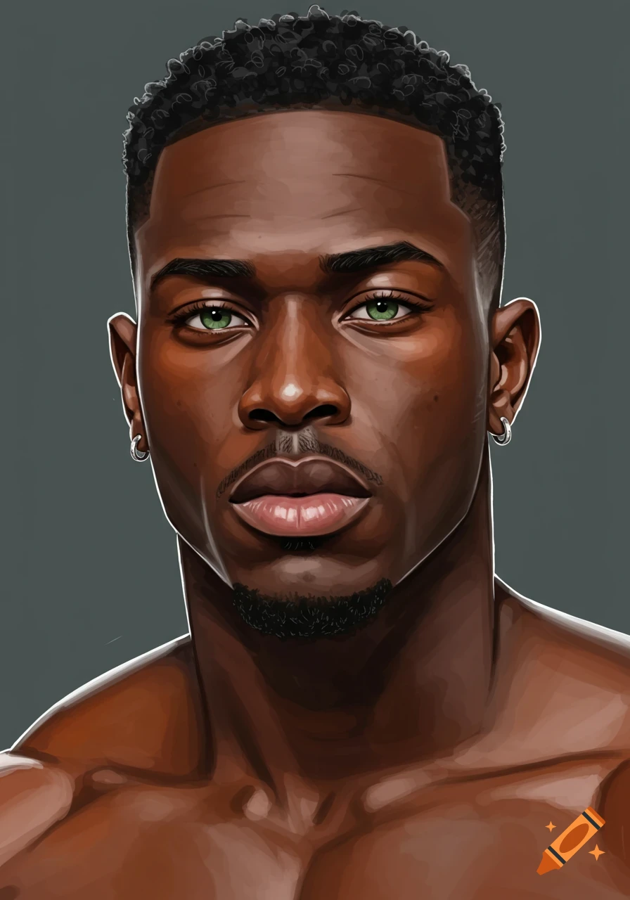 Artistic Portrait Of A Black Man With Short Curly Hair A Beard And