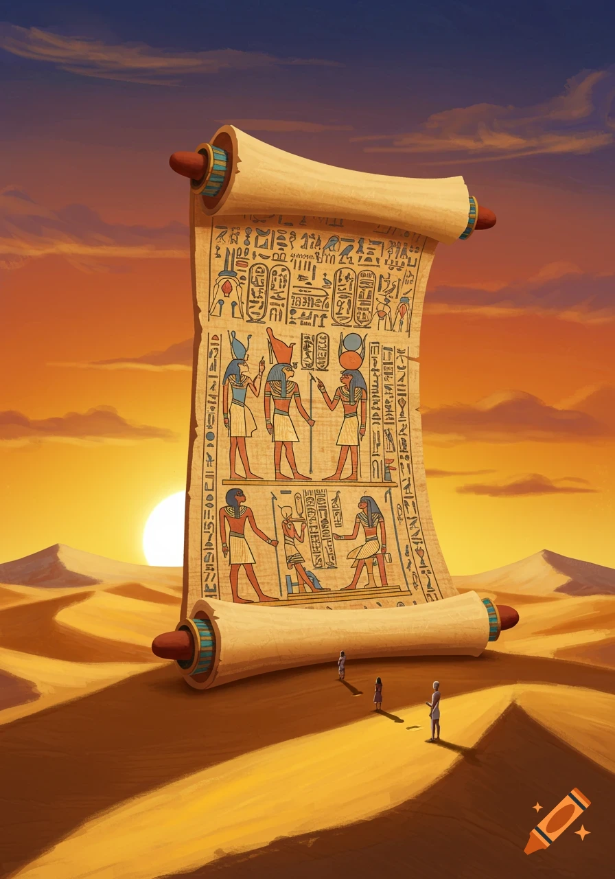 A gigantic ancient Egyptian papyrus scroll covered in hieroglyphs and ...