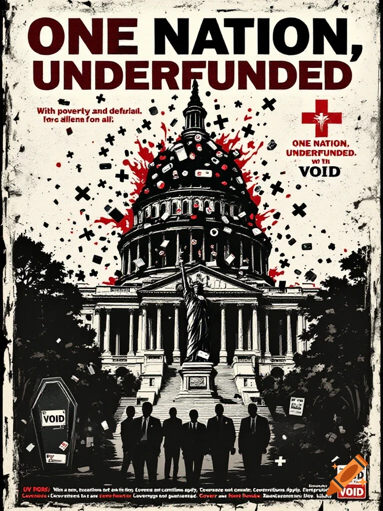 A gritty political poster in black, white, and red. The U.S. Capitol ...