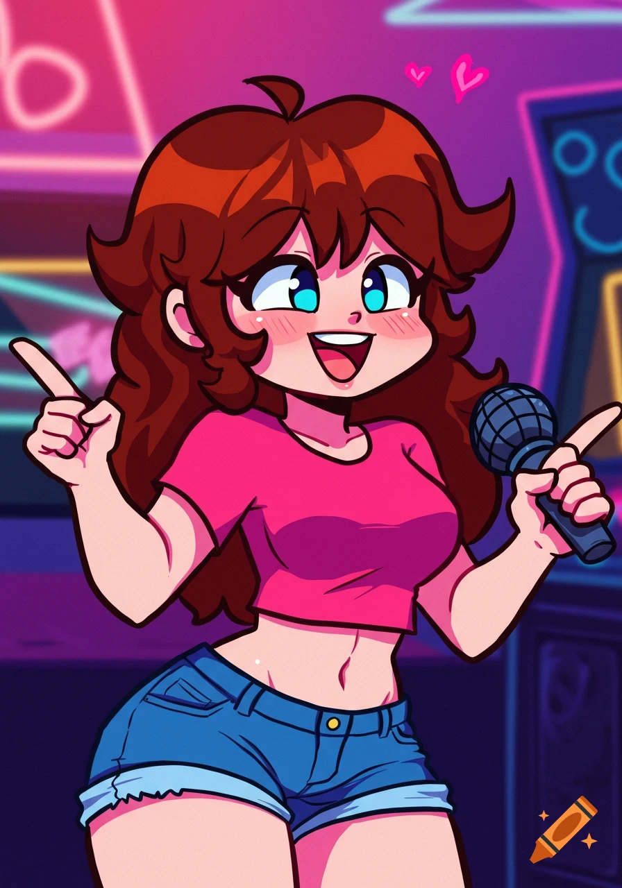 Cartoon character Girlfriend from Friday Night Funkin' in a neon arcade ...