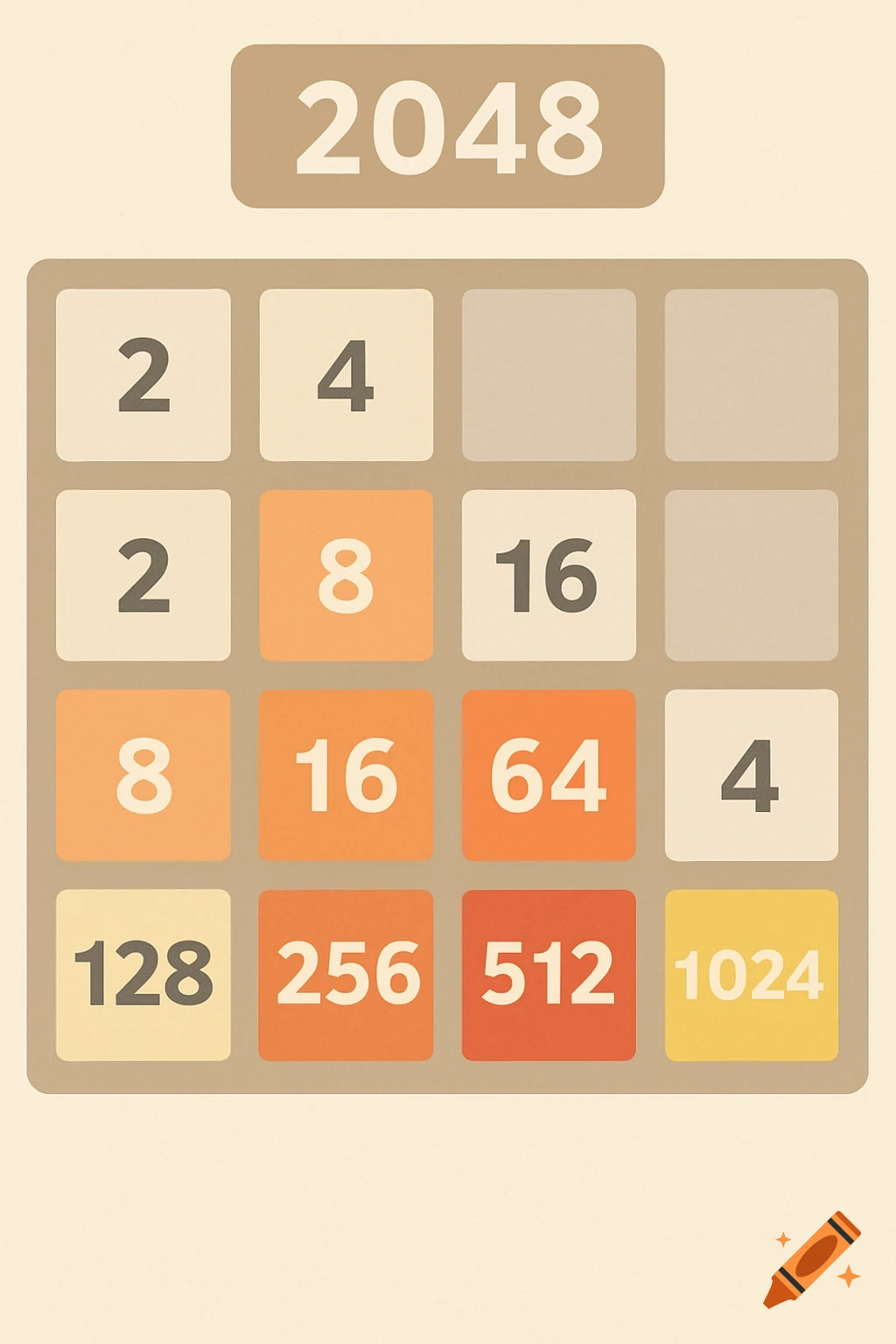 A graphic illustration of a 2048 game board with various numbered tiles ...