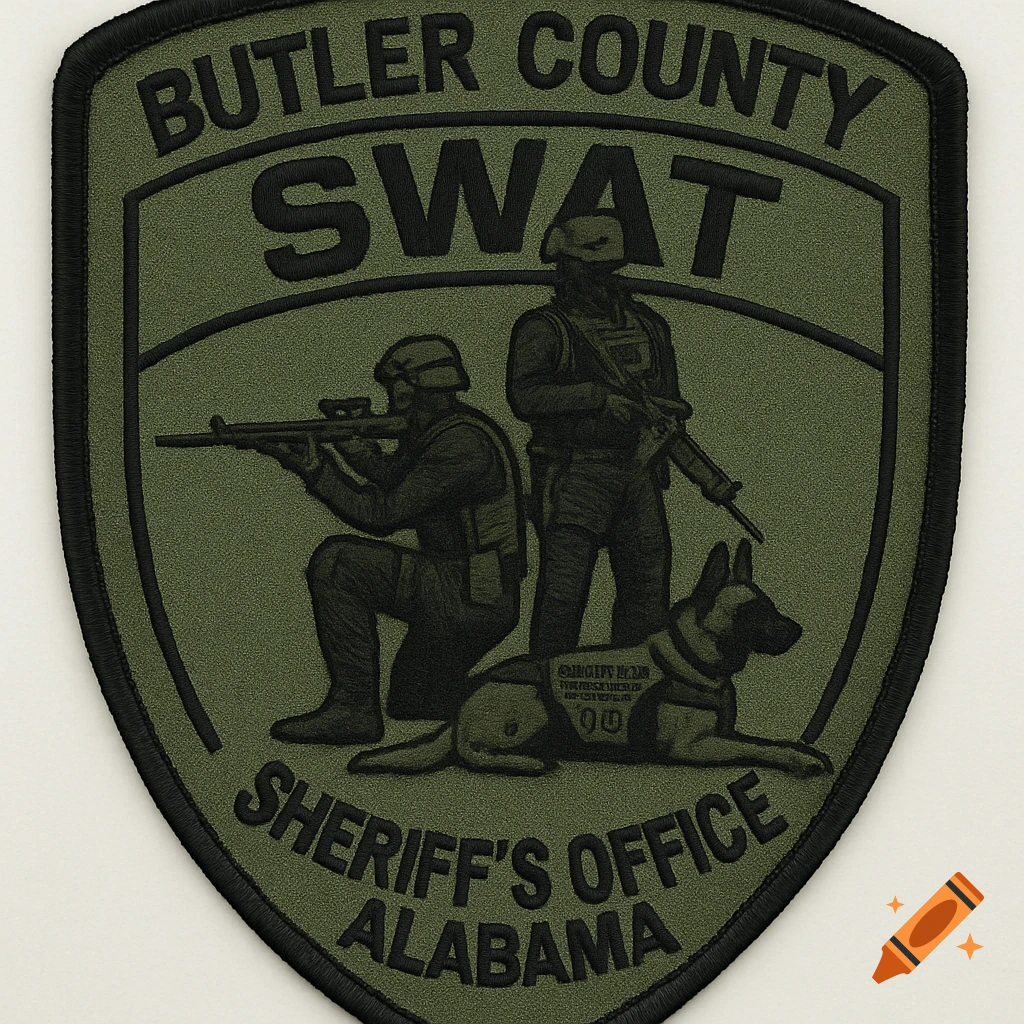 An embroidered olive green and black SWAT patch for Butler County ...