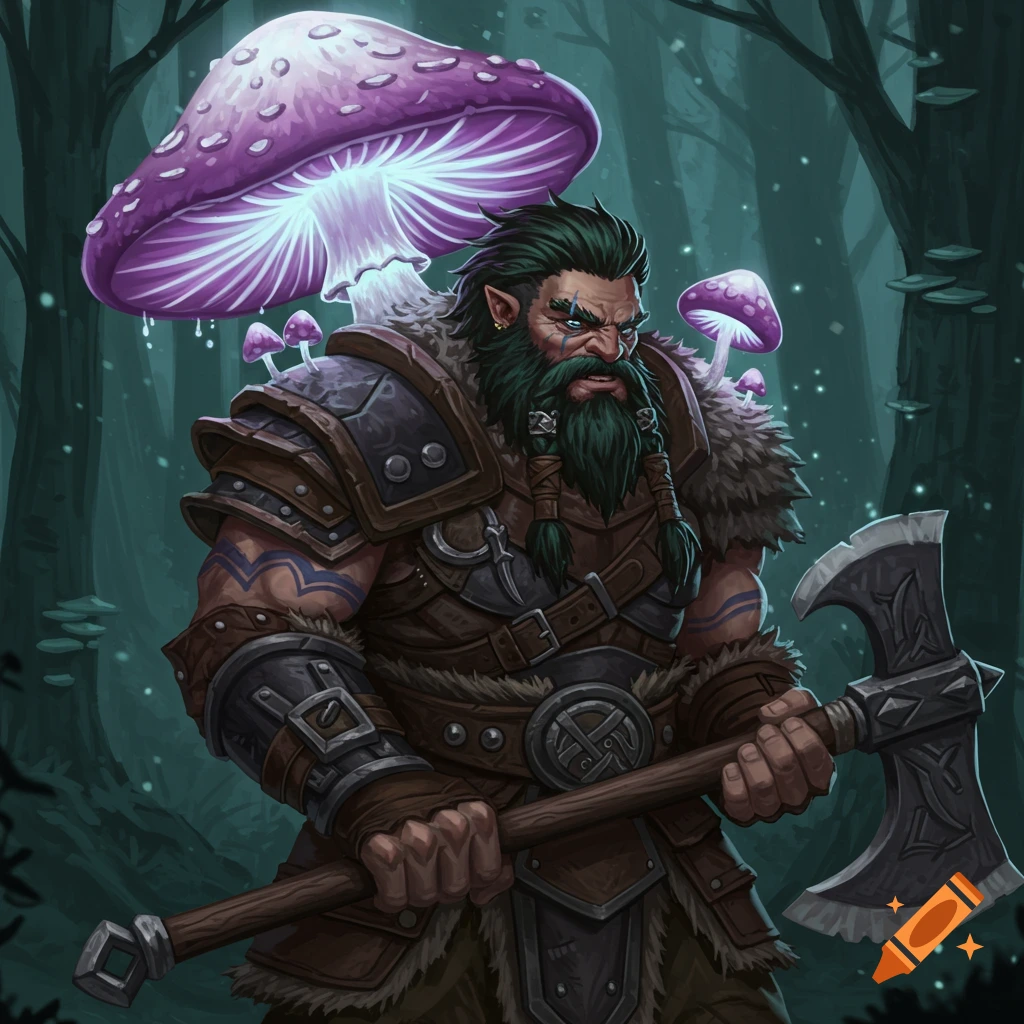 A burly, green-skinned barbarian with a braided beard, holding an axe ...