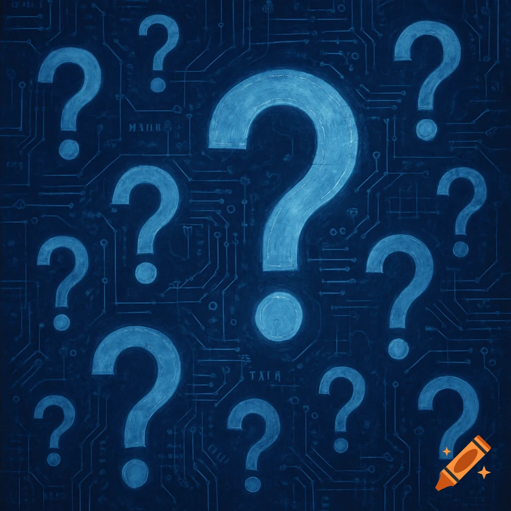 Blue question marks scattered over a dark blue background with faint ...