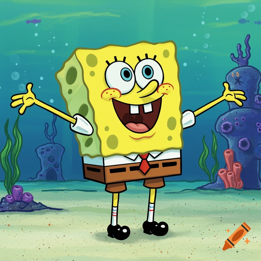 Spongebob Squarepants smiling with arms outstretched in the vibrant ...