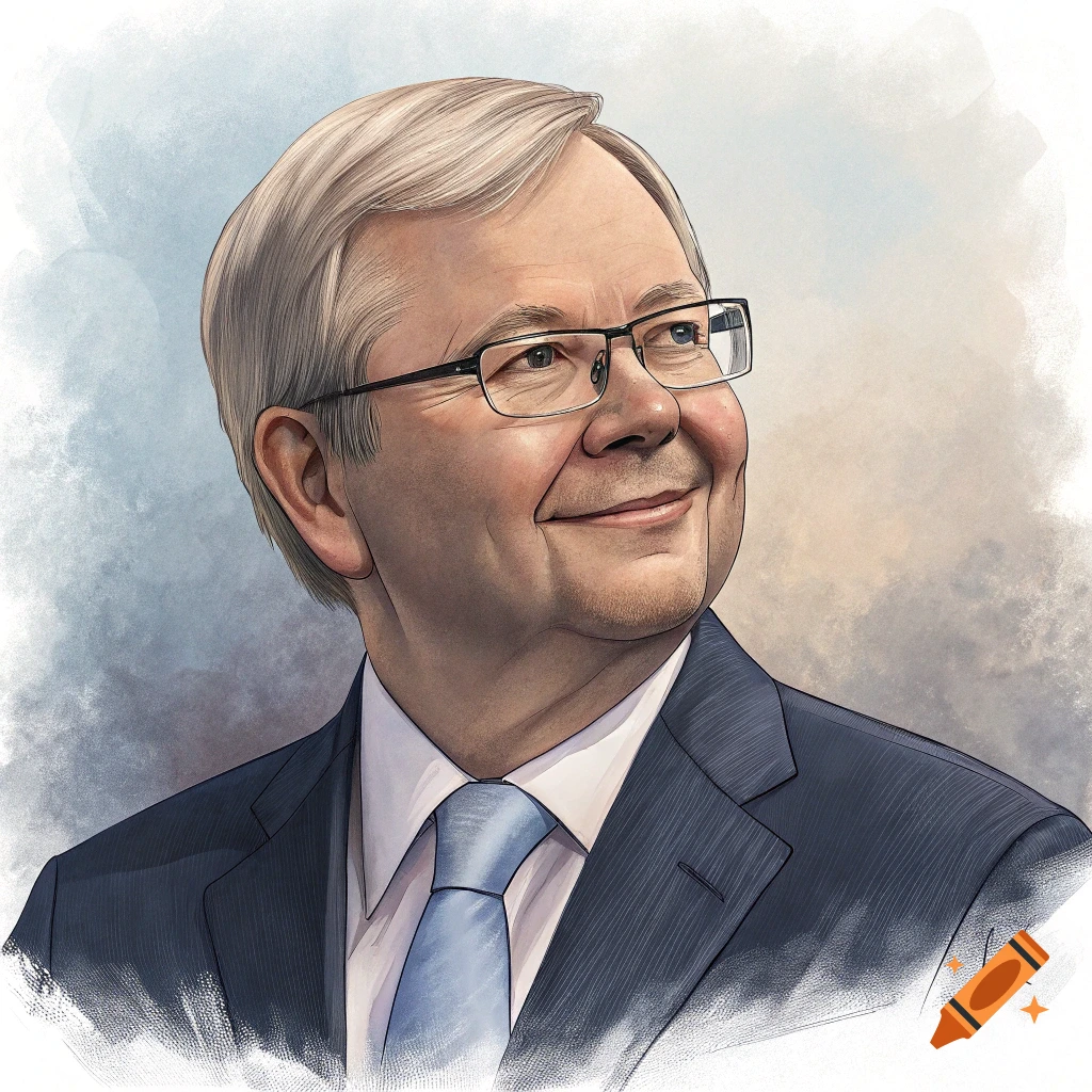 Illustration of Kevin Rudd, an older man with light hair and glasses ...