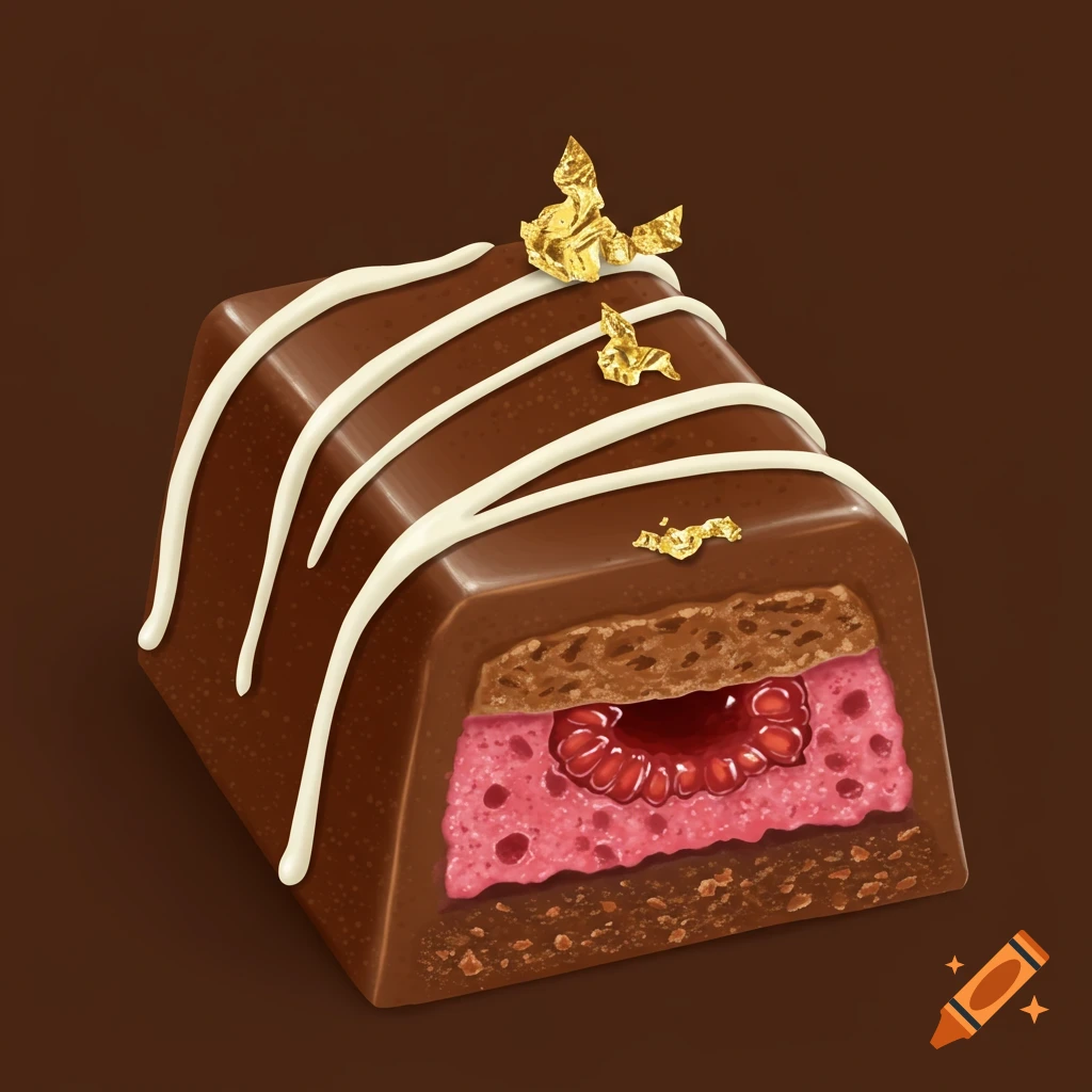 A photorealistic illustration of a chocolate bar with white drizzle ...