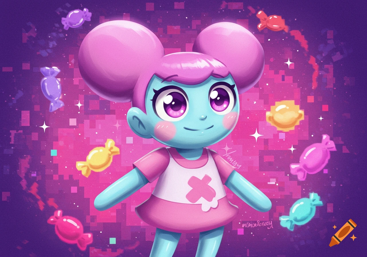 A cute, blue-skinned, pink-haired cartoon character Pibby with large ...