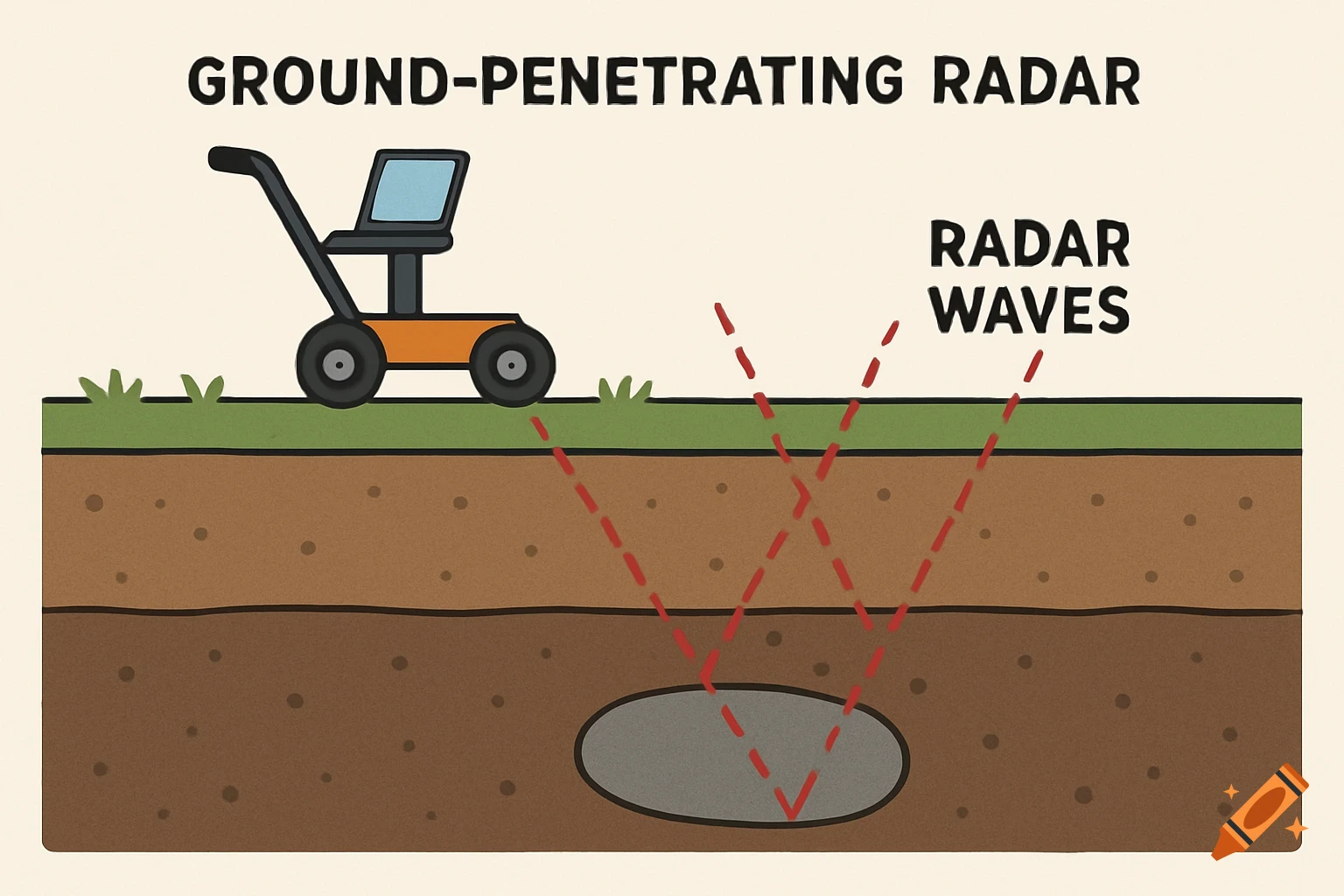 2D schematic illustrating ground-penetrating radar, showing a unit on ...