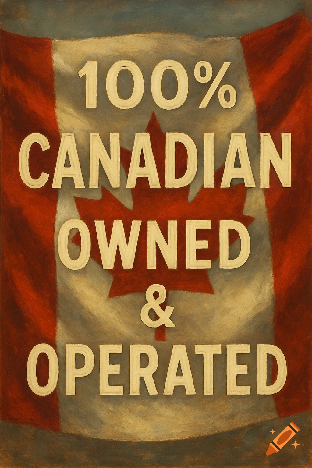 A textured painting of a Canadian flag with the words '100% CANADIAN ...