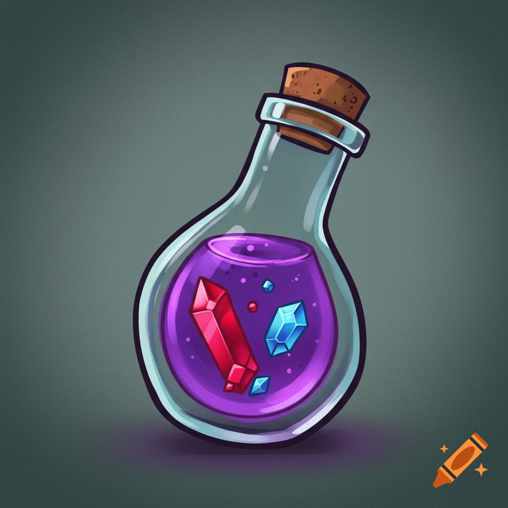 A simple drawing of a glass potion bottle filled with purple liquid and ...