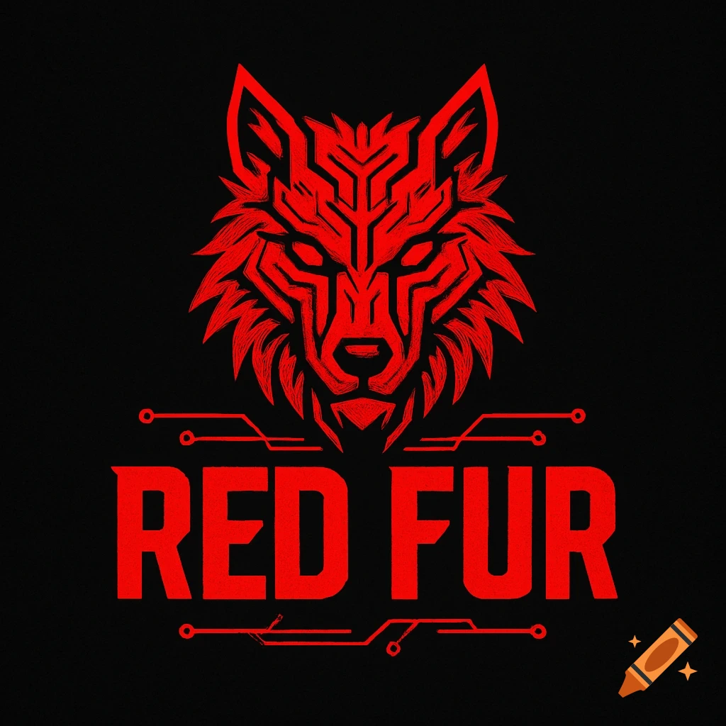 A stylized red wolf head logo with geometric and circuit board patterns ...