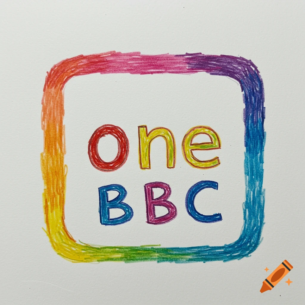 A colorful crayon drawing of a rounded square containing the words 'one ...