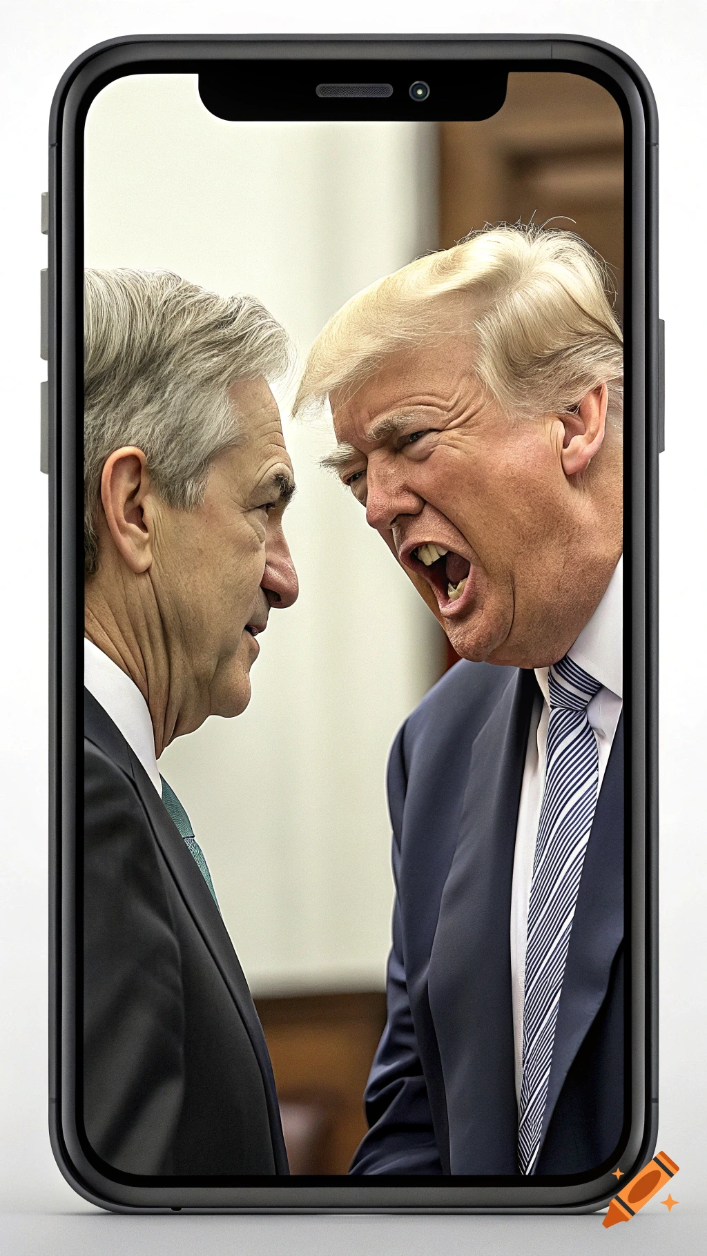 Donald Trump aggressively scolds Jerome Powell within an iPhone screen ...