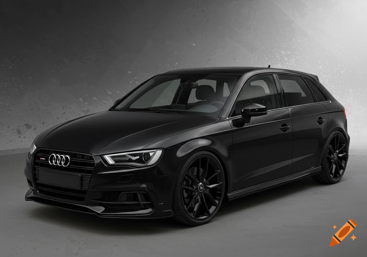 A sleek black Audi A3 Sportback with black multi-spoke wheels, parked ...