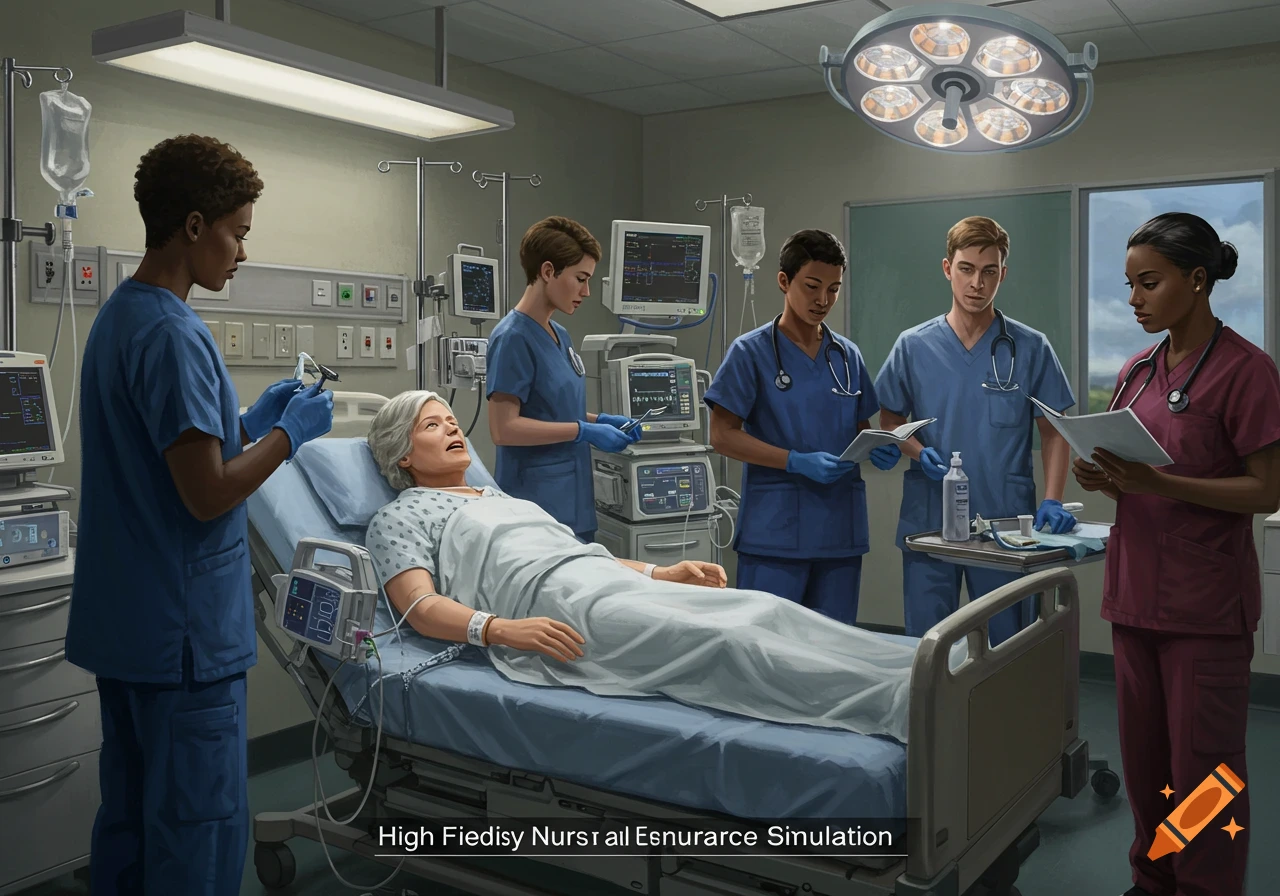 A group of medical staff in a hospital room gathered around a patient ...