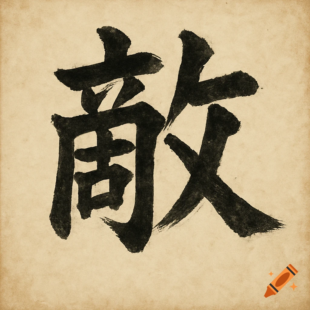 Black ink calligraphy of the Japanese kanji character 'teki' on ...