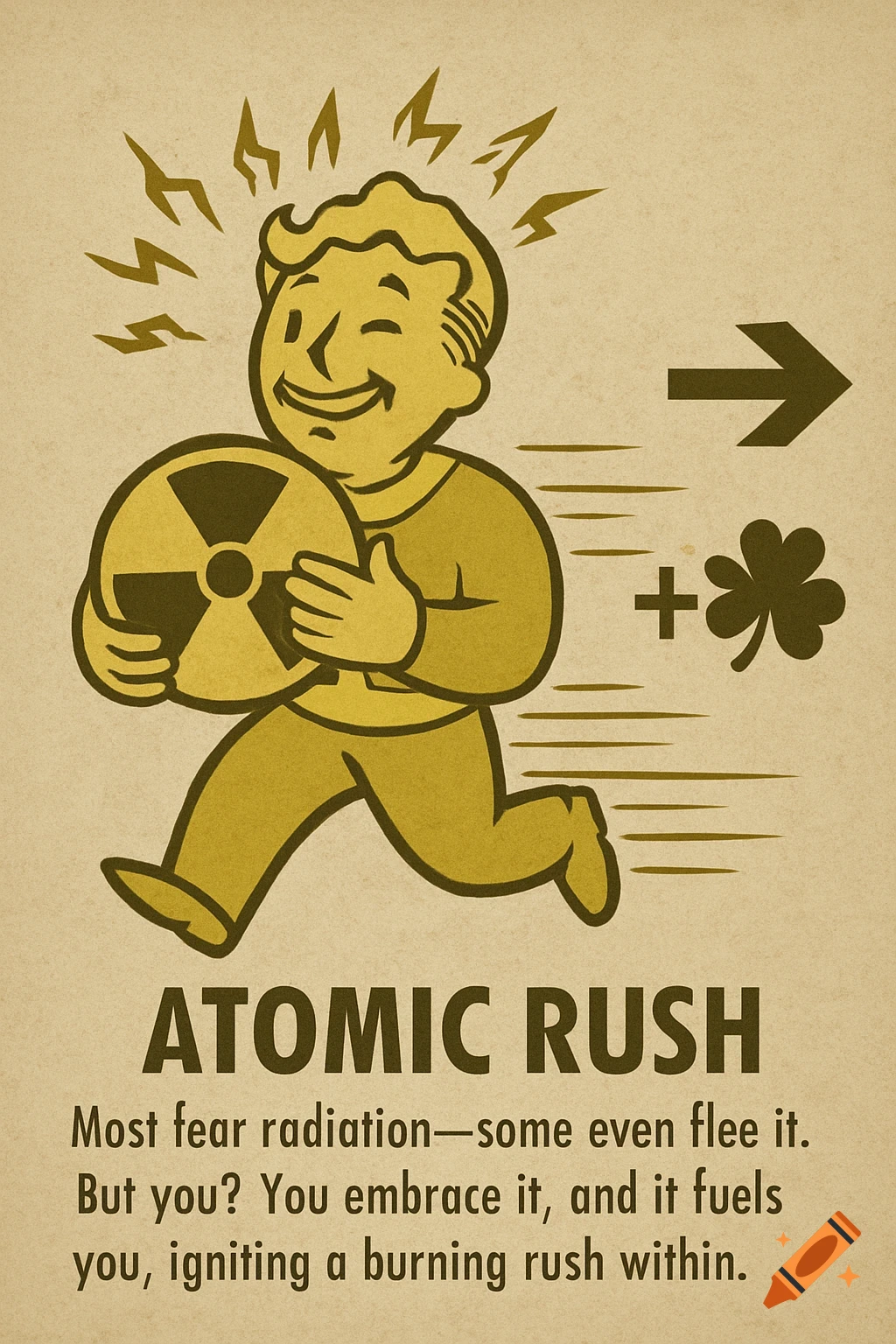 A vintage-style poster depicts Vault Boy running happily, holding a ...