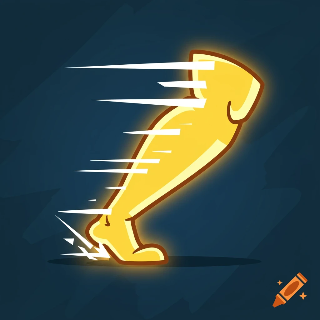 Cartoon golden leg icon with speed lines and a glowing aura against a ...