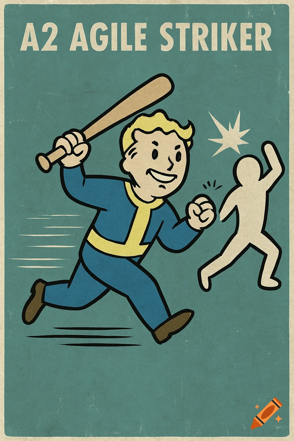 A vintage-style cartoon poster featuring a character similar to Fallout ...