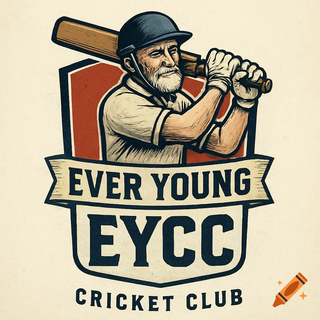 A vintage-style logo featuring an elderly, bearded man in a cricket ...