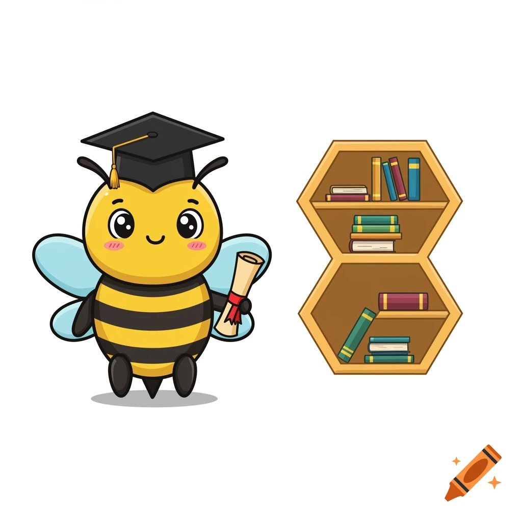A cute cartoon bee in a graduation cap holds a diploma next to a ...
