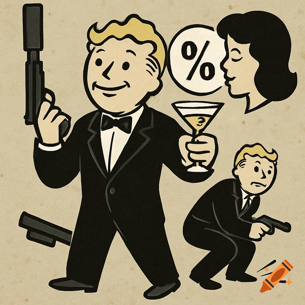 Fallout Vault Boy style perk icon depicting a man in a suit with a ...