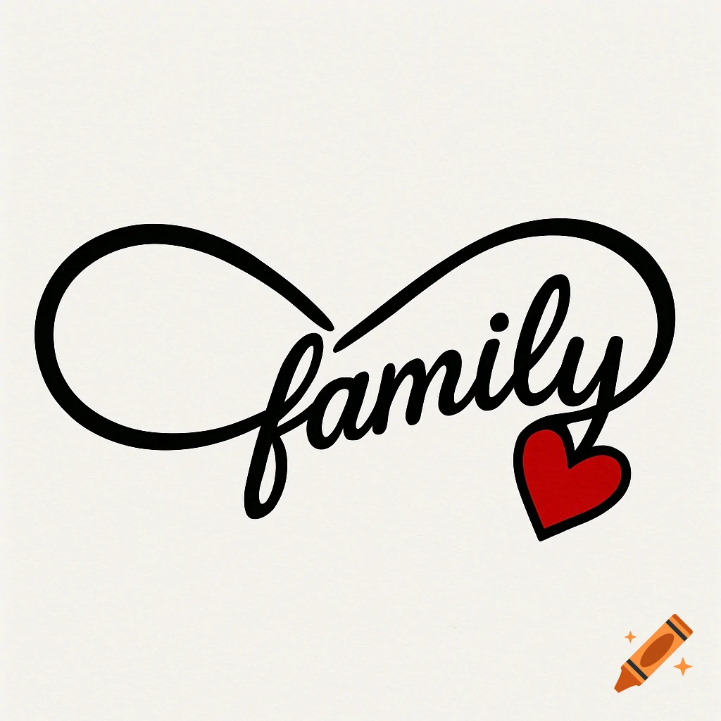 A black infinity symbol intertwined with the cursive word "family" and ...