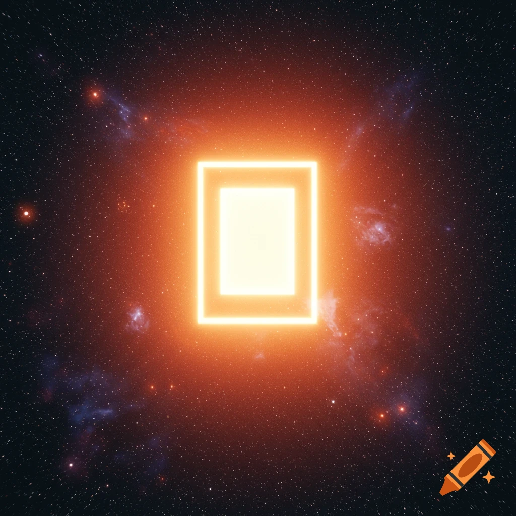 A bright glowing rectangle illuminates deep space with countless stars ...
