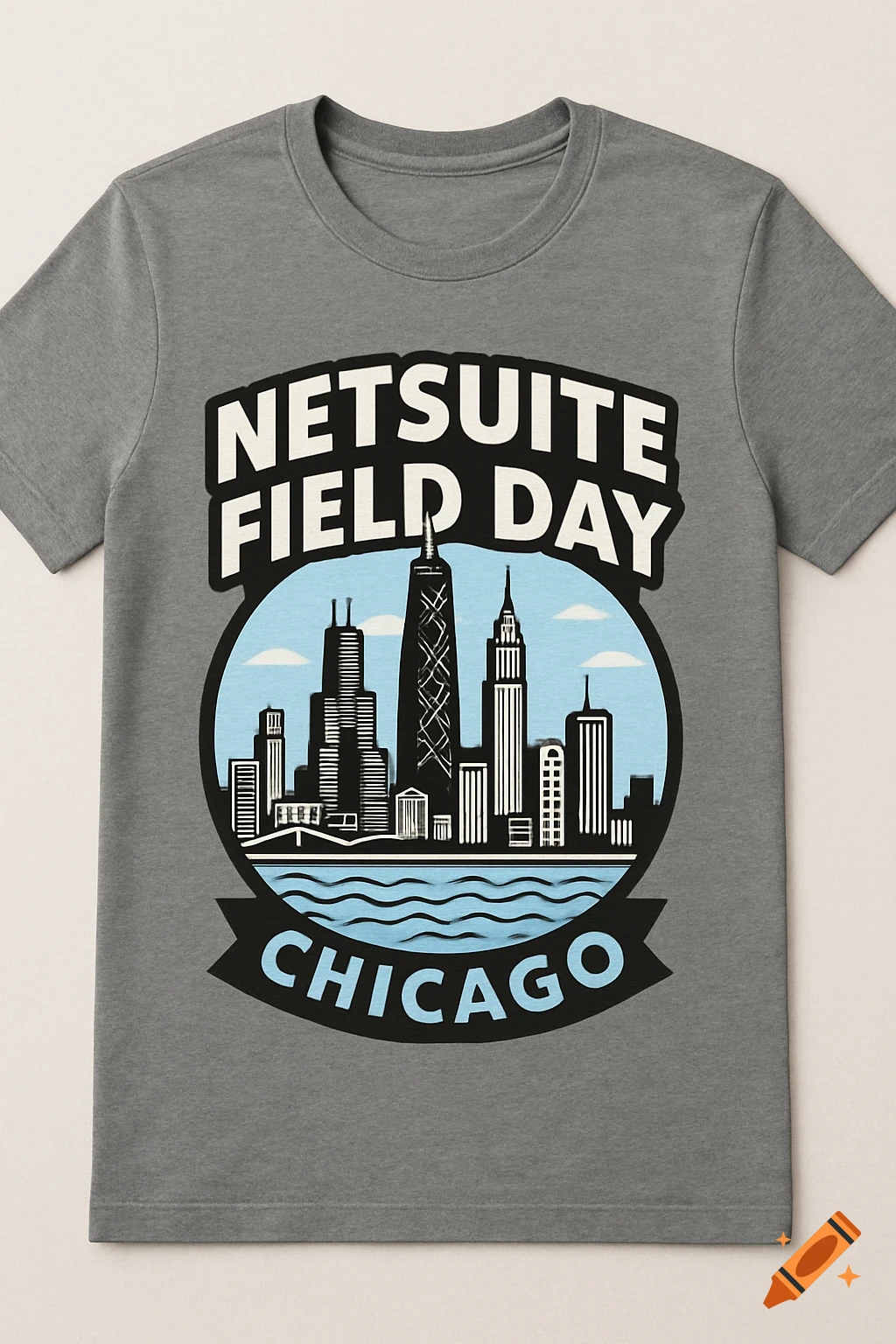 A grey t-shirt featuring a black and white graphic of the Chicago ...