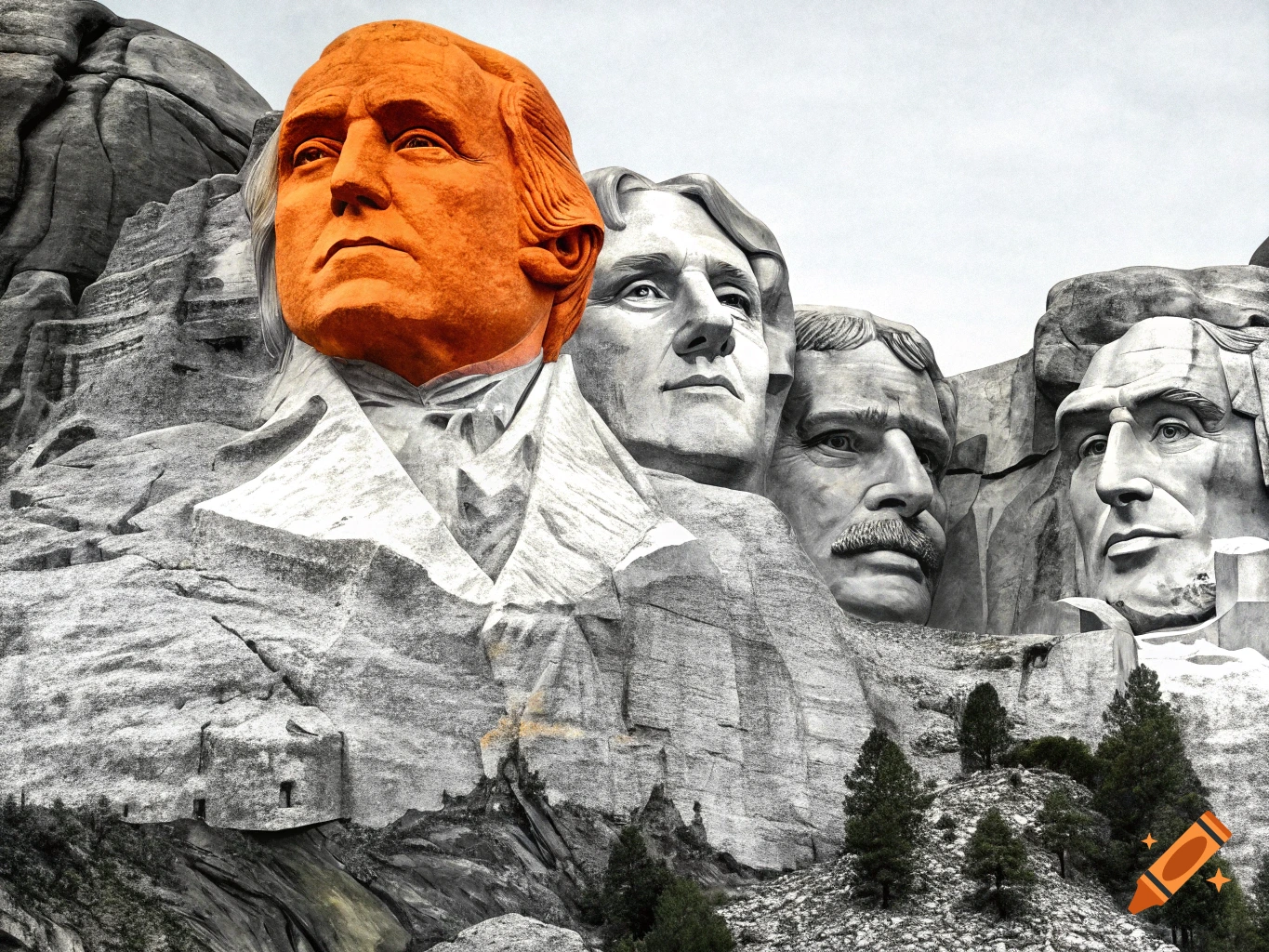An orange-painted head resembling Donald Trump carved into Mount ...