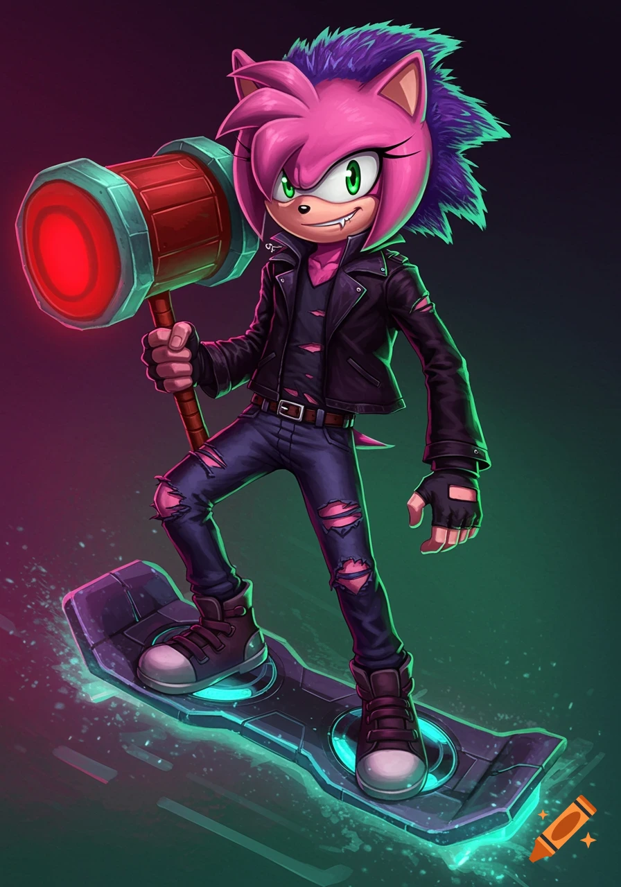 A punk-rock version of Amy Rose, a pink hedgehog with purple and green ...
