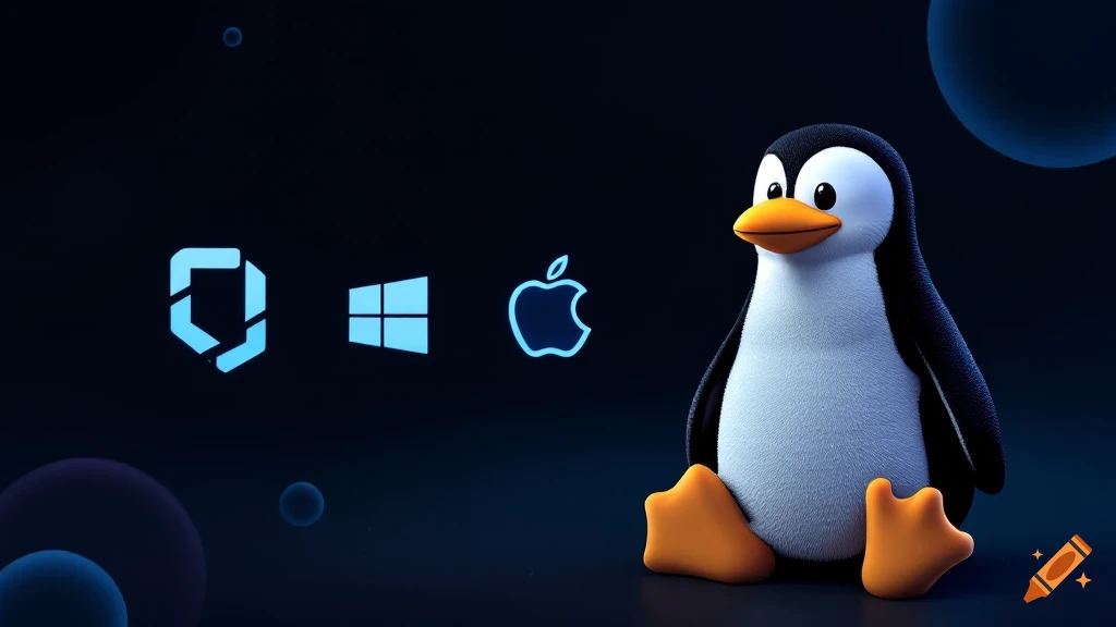 Tux the penguin sitting next to the Windows and Apple logos, with a ...