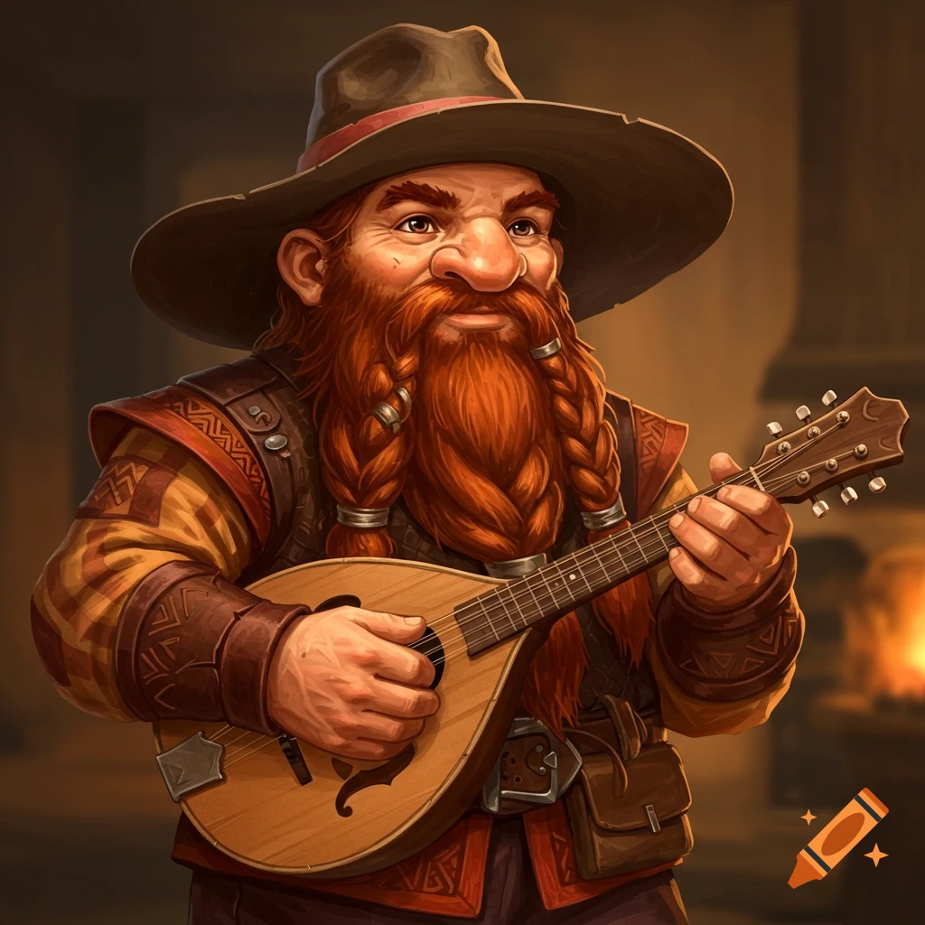 A detailed digital painting of a red-bearded dwarf wearing a hat and ...