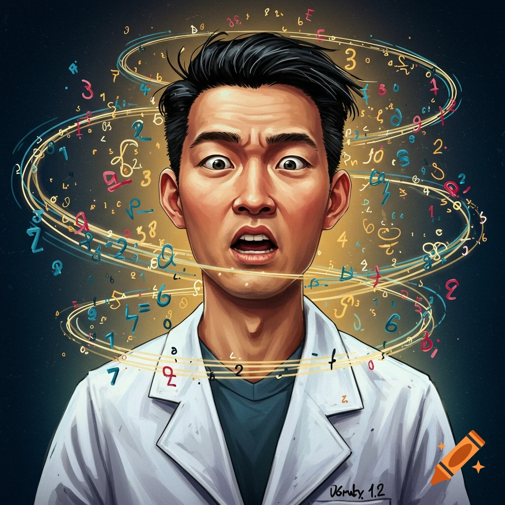 An illustration of a man in a lab coat with an overwhelmed expression ...