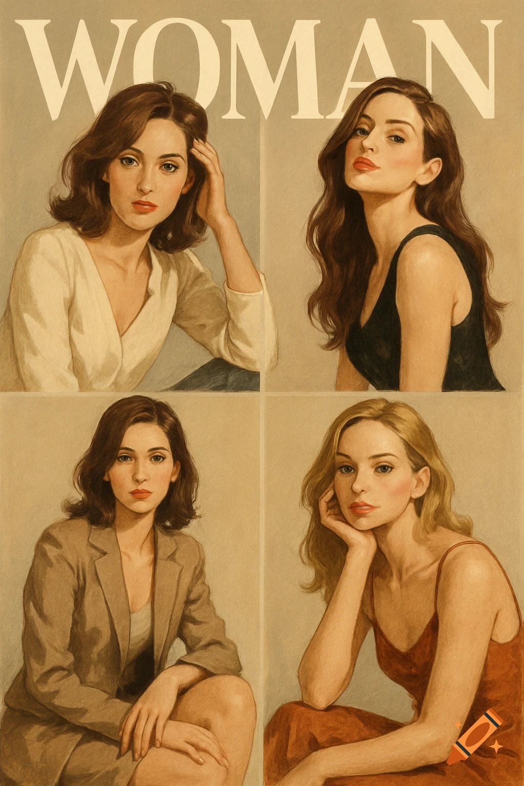 Painting of four women in different poses, resembling a vintage ...