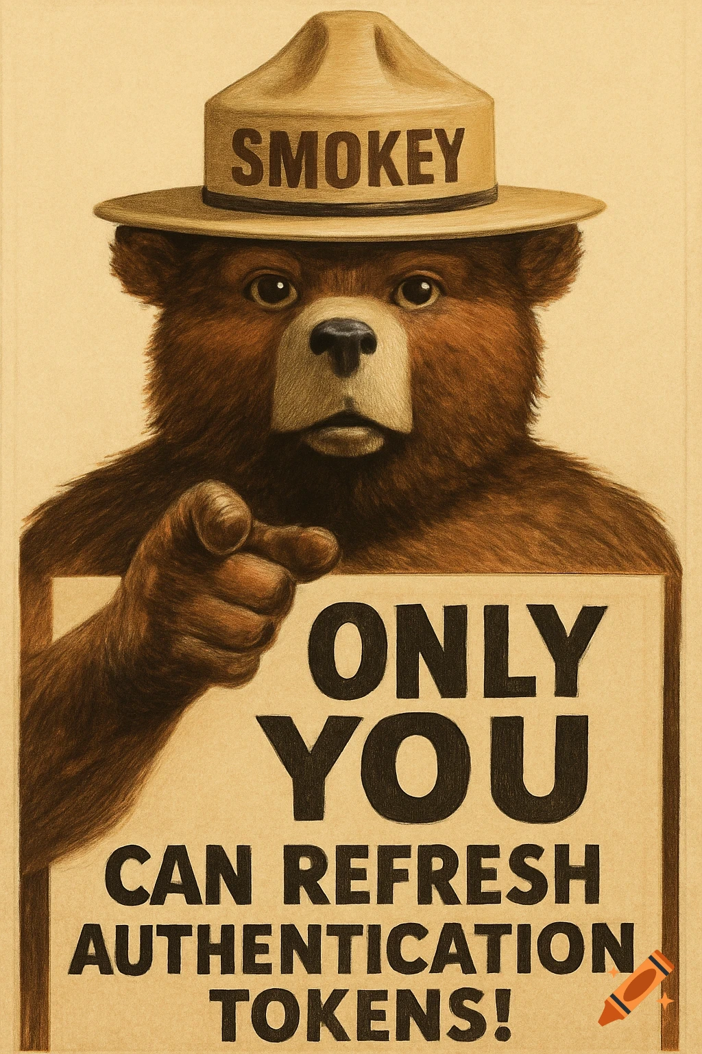 A vintage-style poster showing Smokey the Bear pointing forward, with ...
